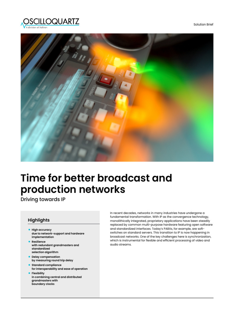 Time For Better Broadcast and Production Networks | PDF | Computer Network | Synchronization
