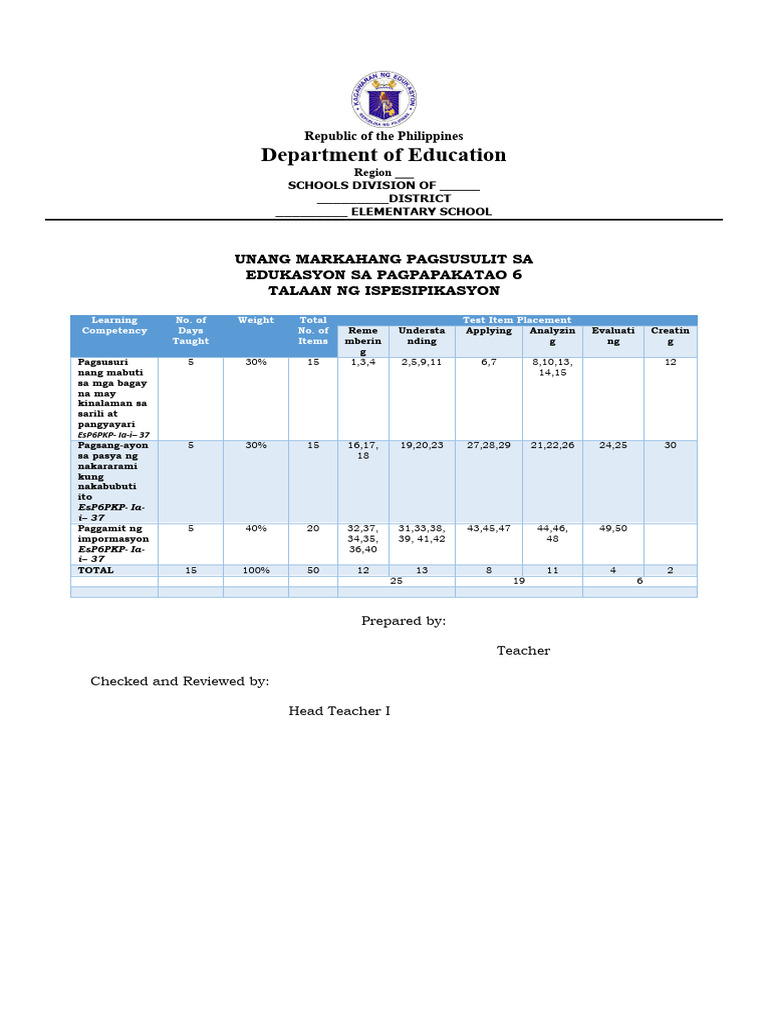PT Esp6 Q1 Final | PDF