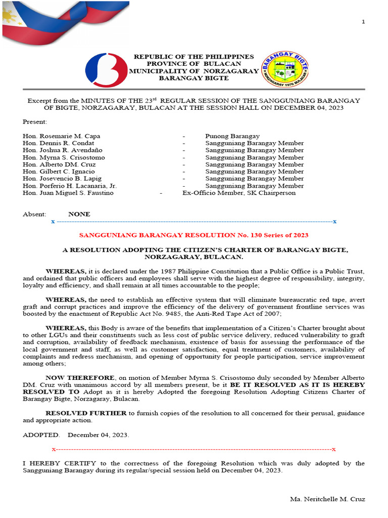 Reso 2023-130 Citizens Charter | PDF