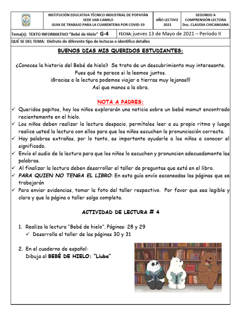 G4-Lectura-2a - Bebé de Hielo | PDF