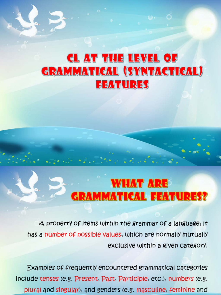 CL at The Level of Grammatical Features | PDF | Grammatical Gender | Plural