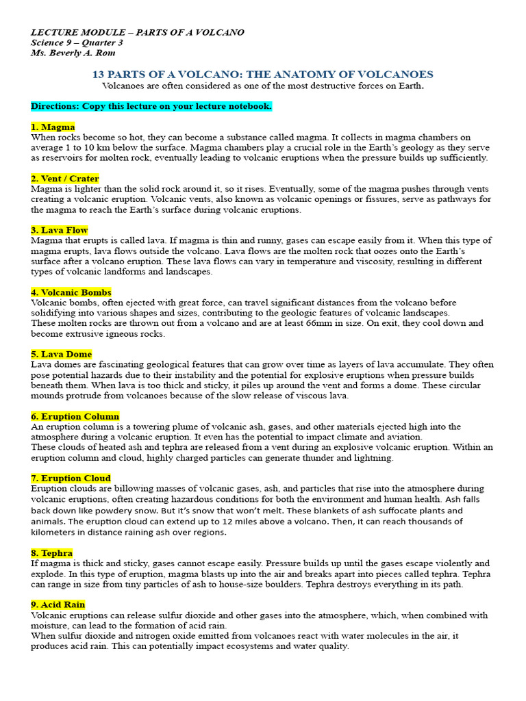 Anatomy of a Volcano Explained | PDF | Volcano | Types Of Volcanic ...