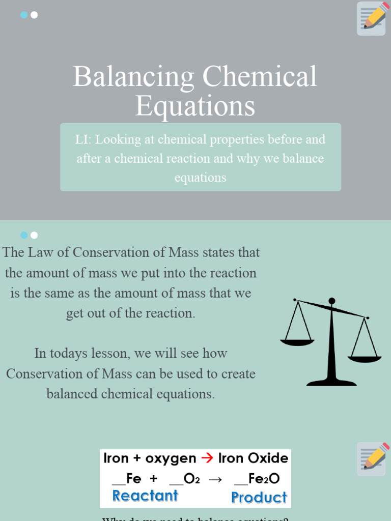 Lesson 8 - Balancing Equations | PDF