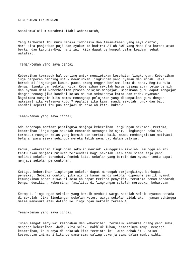 Pentingnya Kebersihan Lingkungan Sekolah | PDF