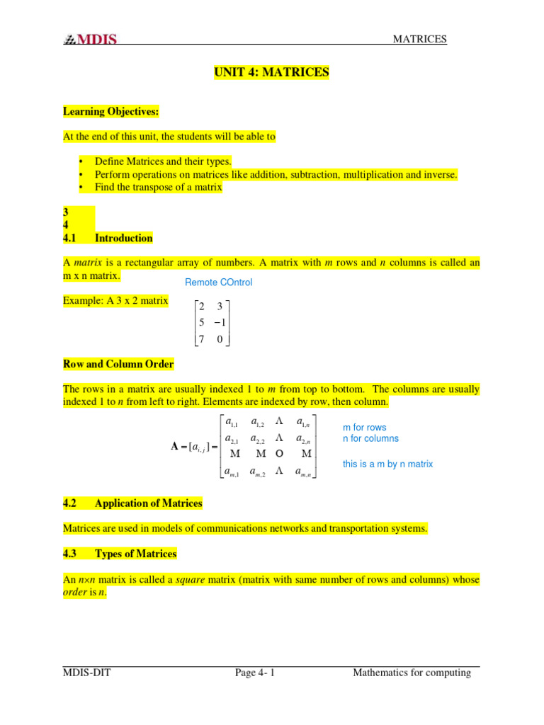A04 DIT - MC - U4 - Matrices x6 OK | PDF | Matrix (Mathematics) | Operator Theory