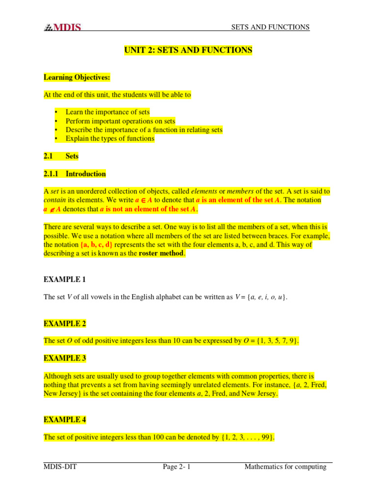 A02 DIT - MC - U2 - Sets and Functions x17 OK | PDF | Set (Mathematics) | Function (Mathematics)