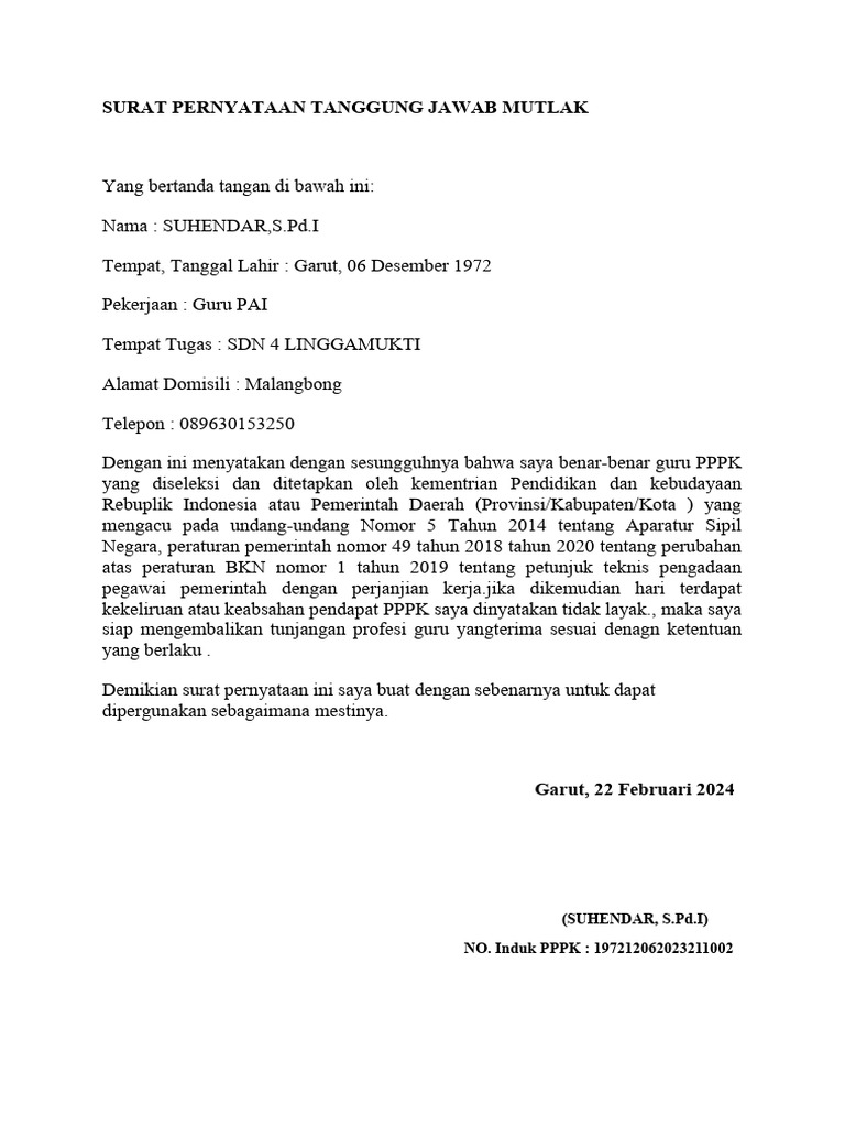 Surat Pernyataan Tanggung Jawab Mutlak | PDF