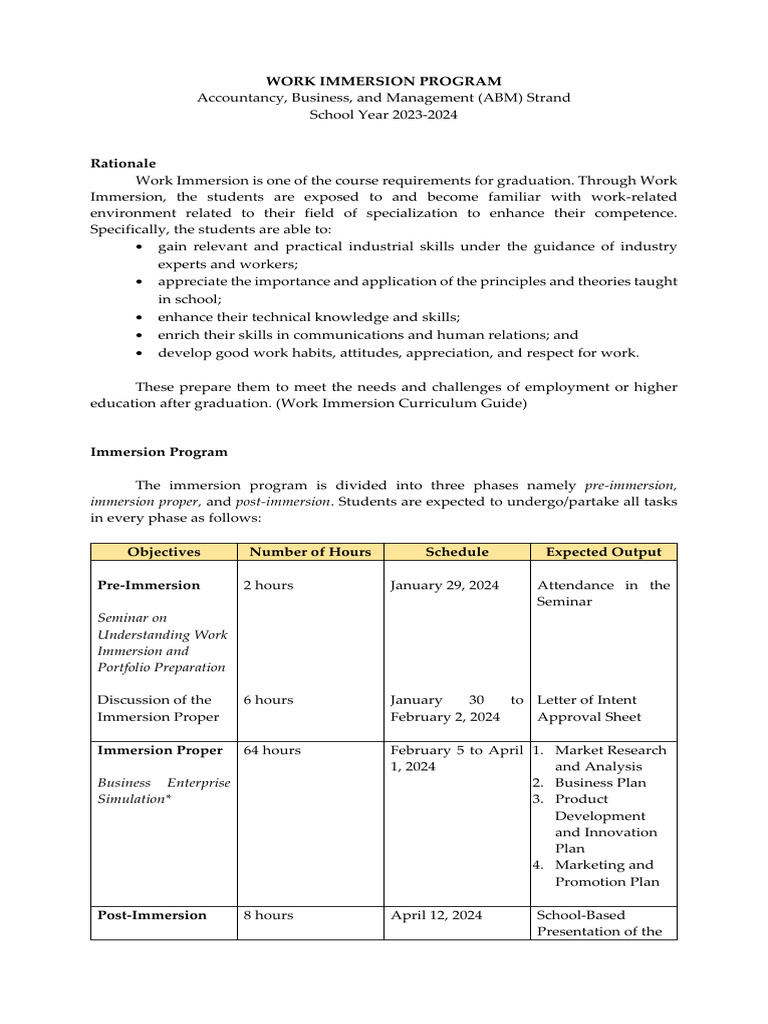 Work Immersion Program | Download Free PDF | Marketing | Scientific Method