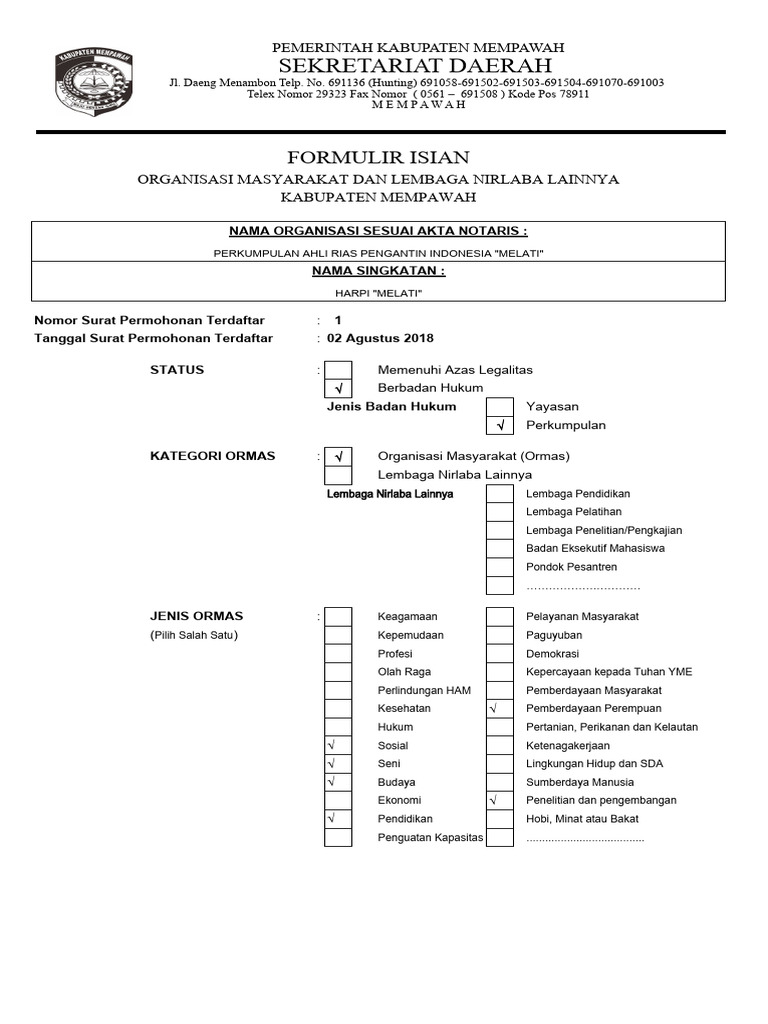 Form Isian Ormas Harpi Melati 2024 | PDF