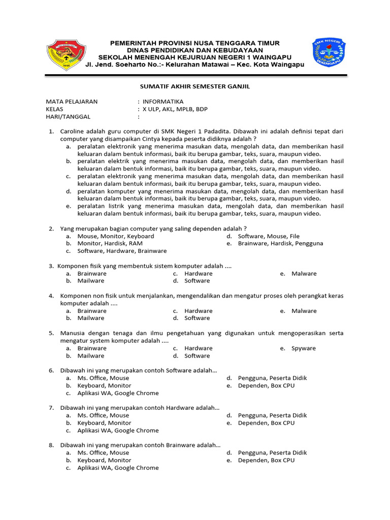 SOAL SAS Ganjil 2023-2024 | PDF