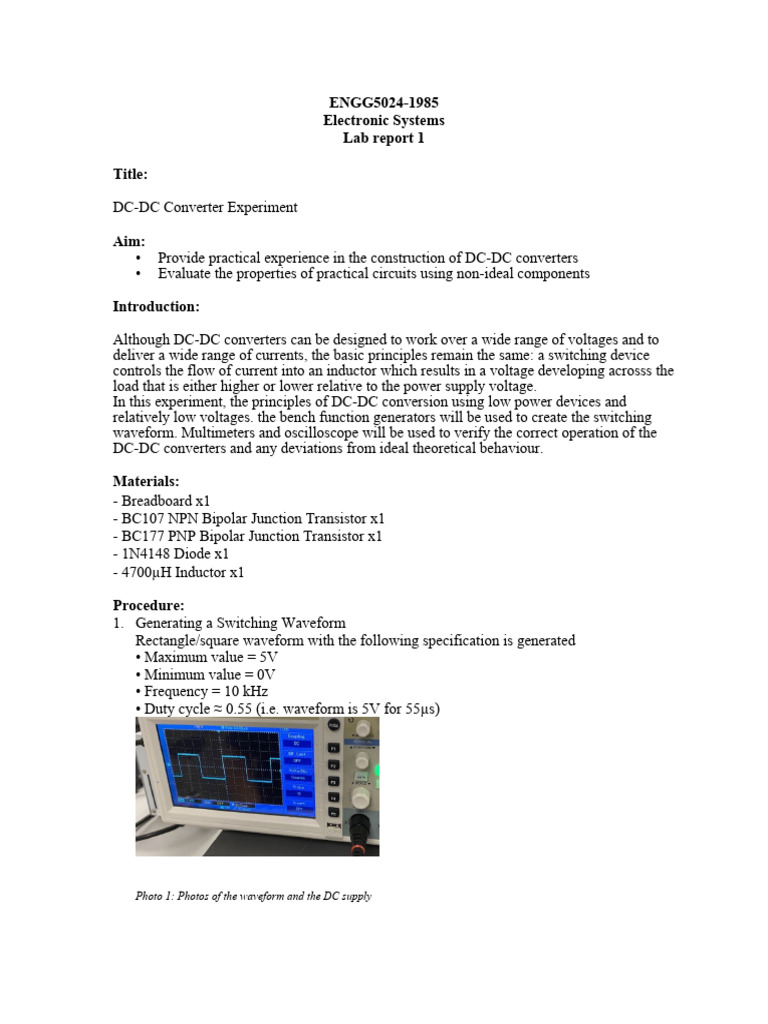 Appendix 2 - Lab Report For DC-DC Converter Experiment | PDF ...