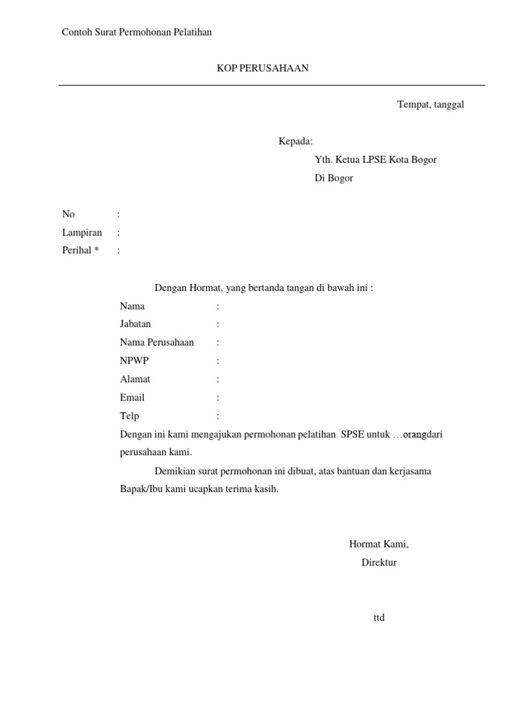 Contoh Surat Permohonan Pelatihan | PDF