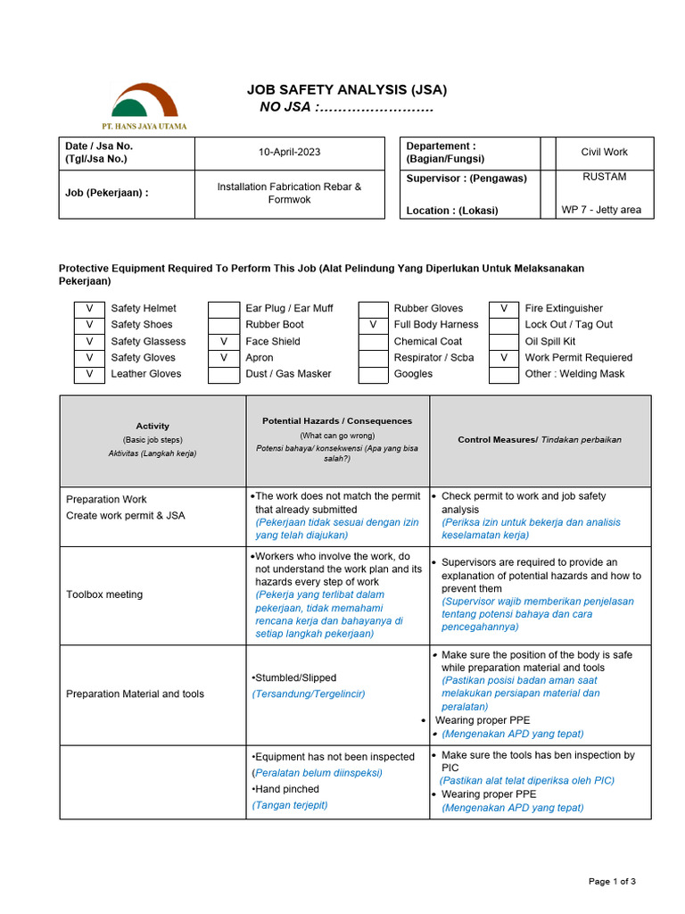 Jsa-Install Fabrication Rebar&formwok | PDF