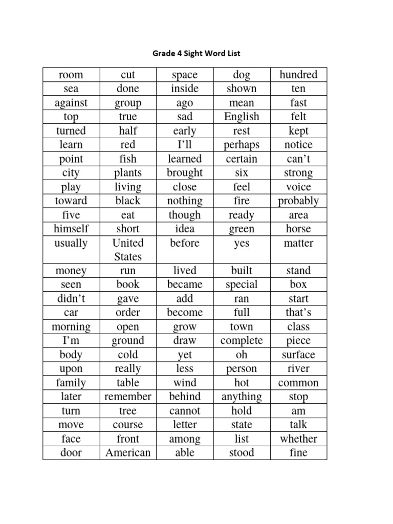 Sight Word List Grade 4 | PDF | Language Arts & Discipline