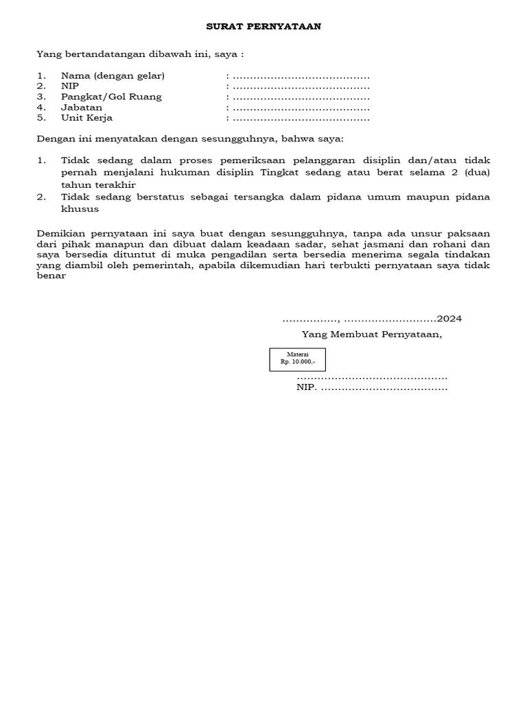 Surat Pernyataan Disiplin PNS | PDF | Hukum