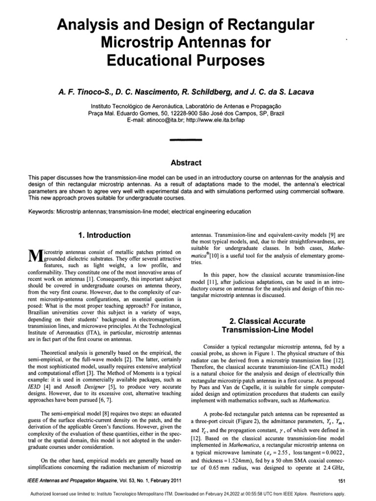 Analysis and Design of Rectangular Microstrip Antennas For Educational ...
