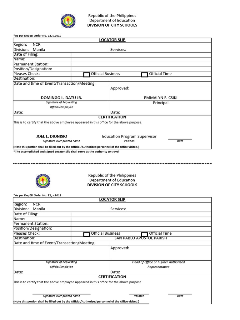 Deped Locator Slip Blank | Download Free PDF | Philippines | Government