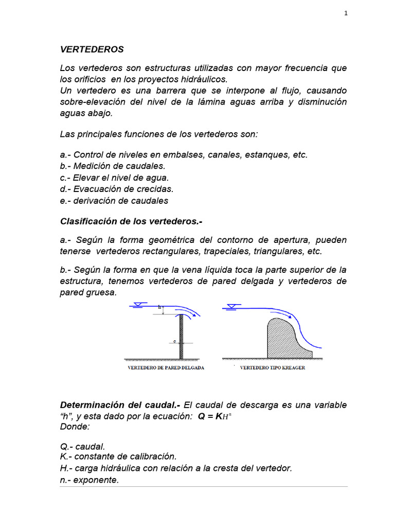 VERTEDEROS | PDF | Descarga (hidrología) | Tensión superficial