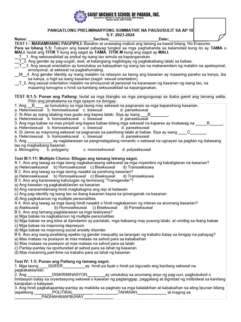 3rd Prelim Summative AP10 | PDF