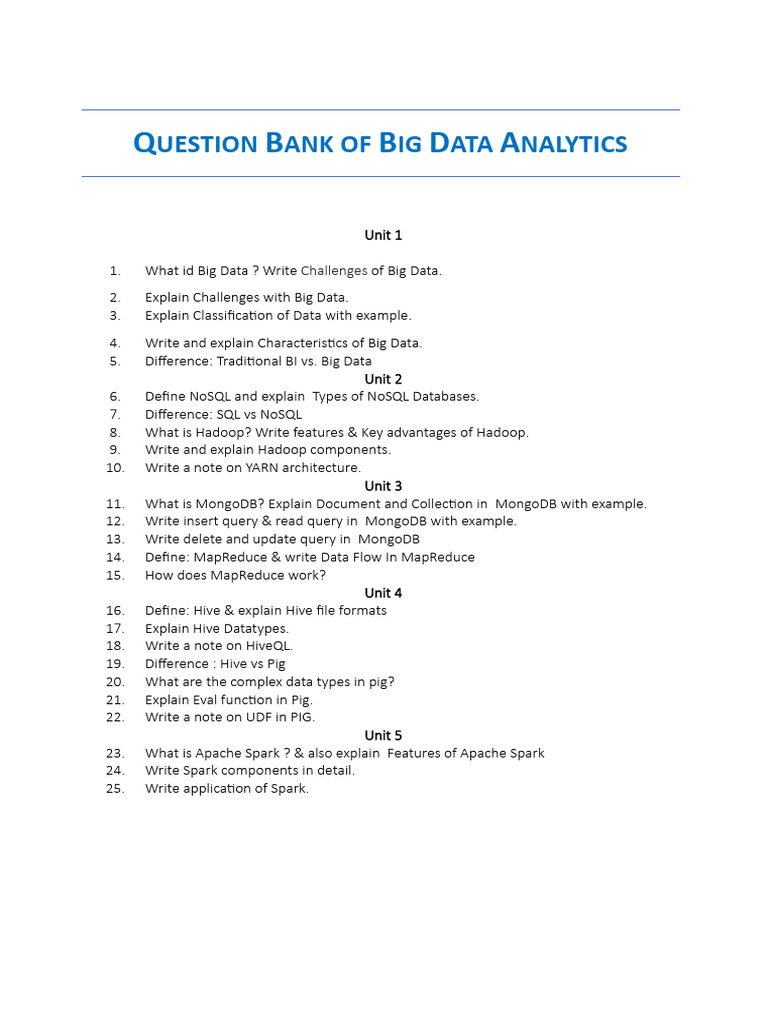 Big Data Analytics Question Bank | PDF | Computers