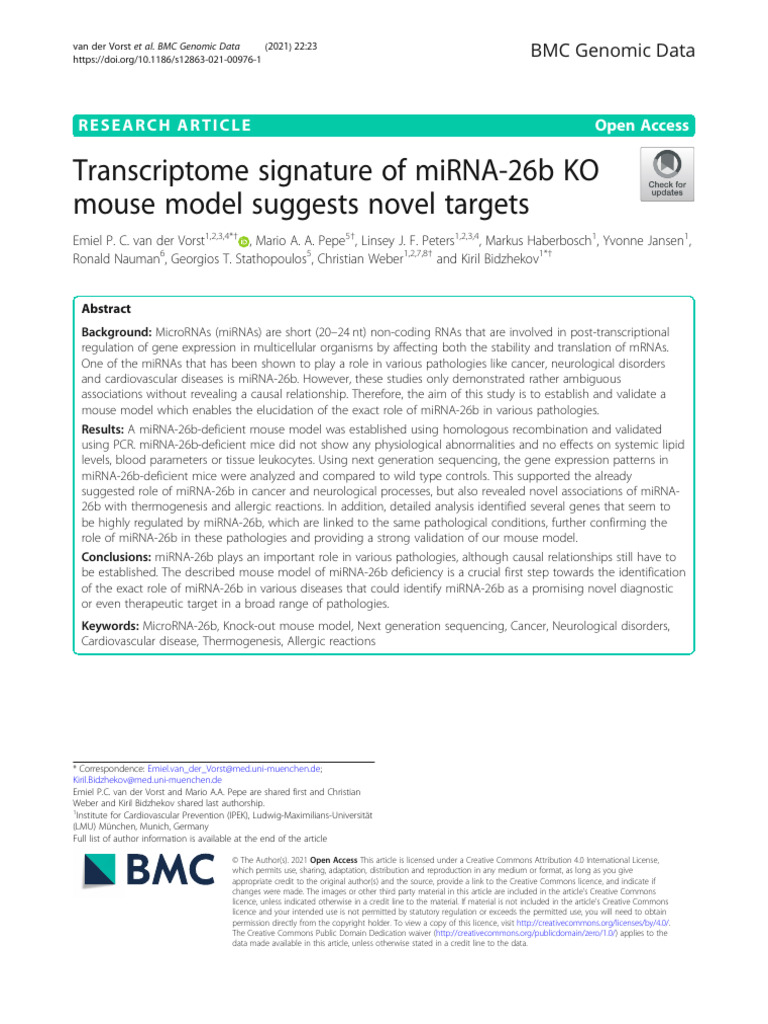 Transcriptome Signature of miRNA-26b KO Mouse Mode | PDF | Micro Rna ...