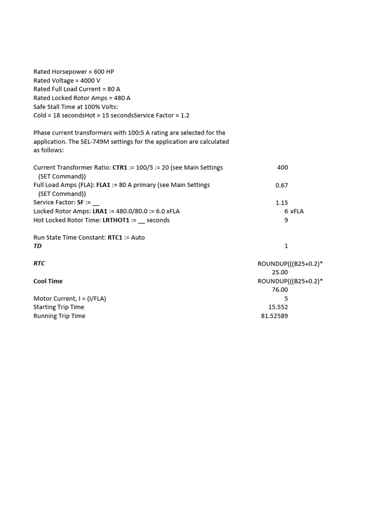 SEL 749M-Thermal Starting and Running Trip Level Calculations | PDF