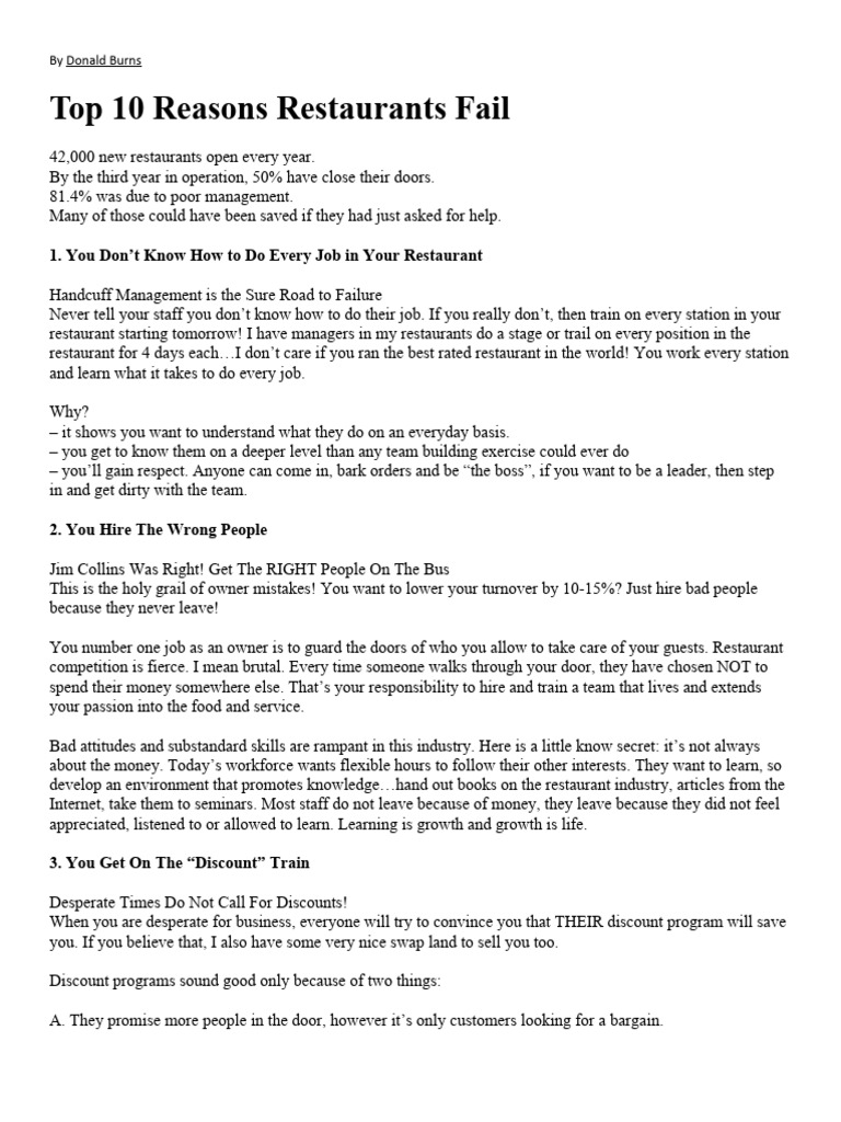 Why Restaurants Fail | PDF | Menu