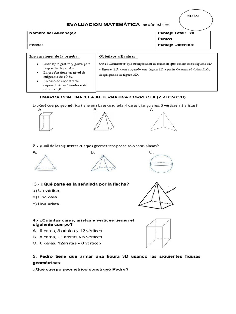 Prueba de Figuras 2d y 3d 3º AÑO | PDF | Matemáticas | Geometría Convexa