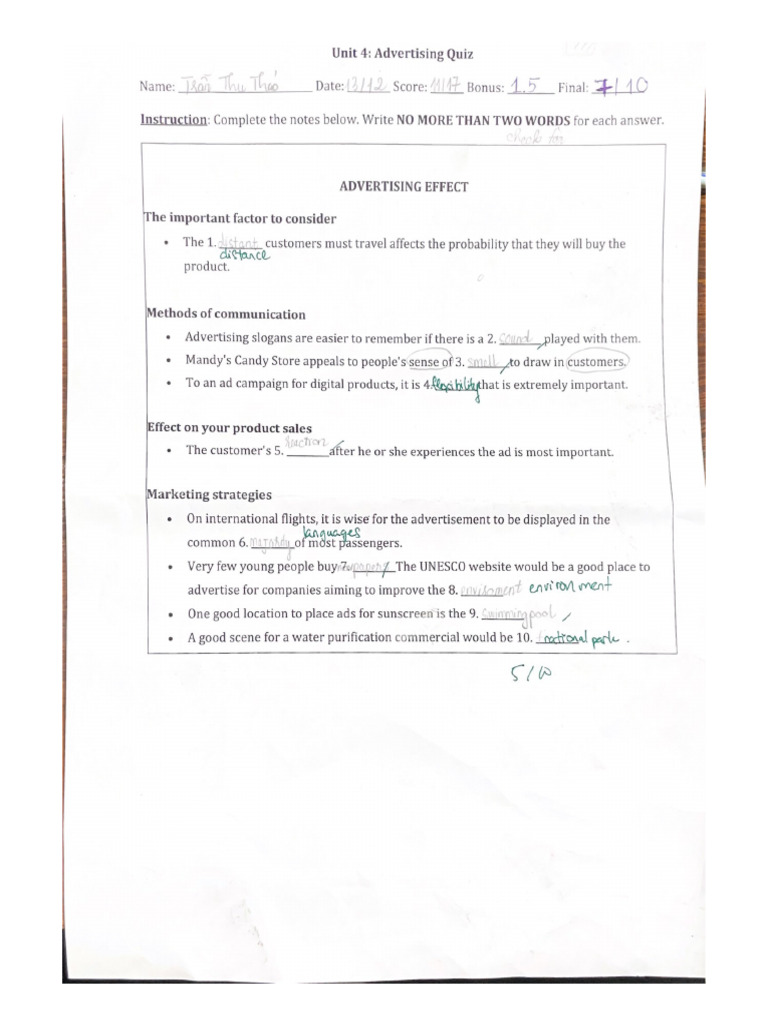 Unit 4 Advertising Quiz | PDF