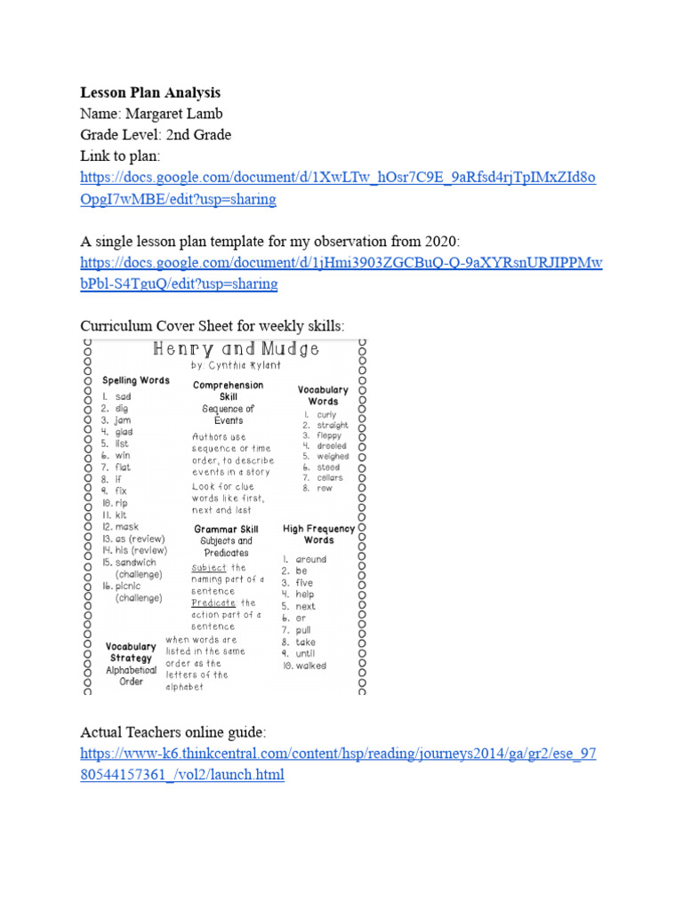 Lesson Plan Analysis Part 1 | PDF | Lesson Plan | Curriculum