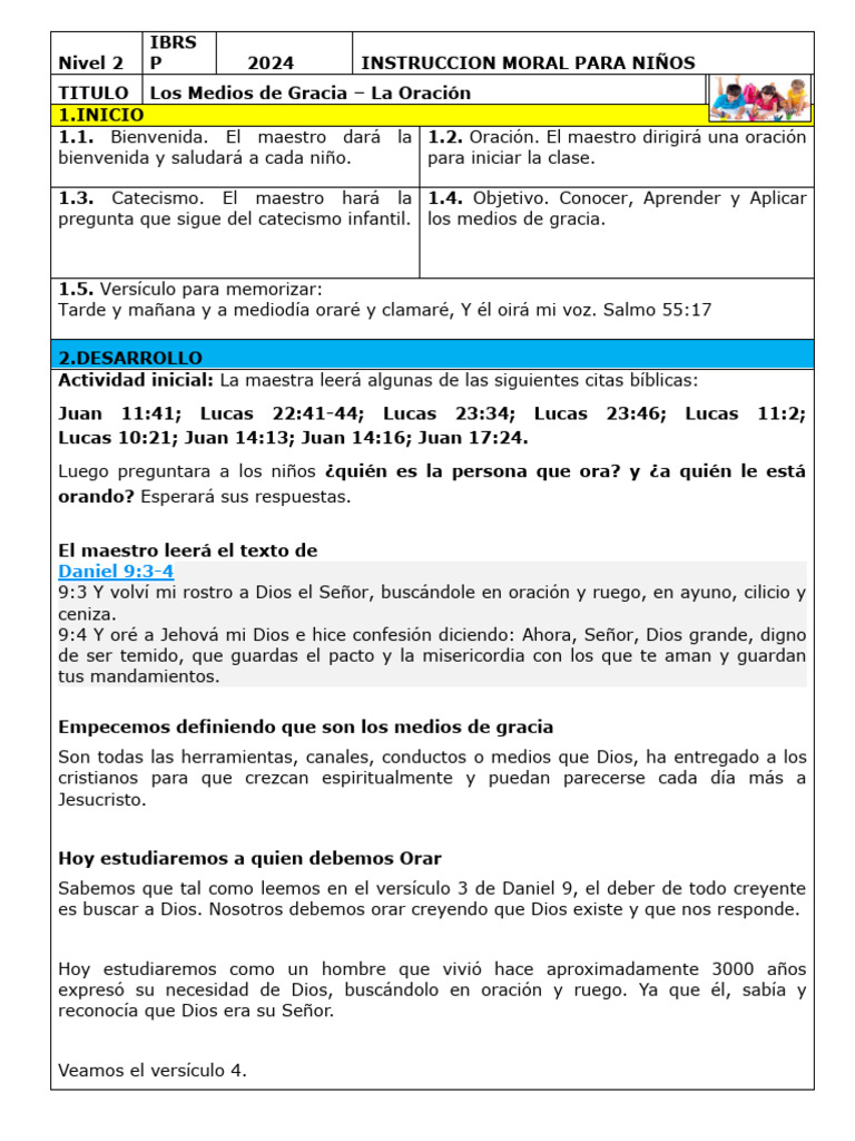 1.instruccion Moral (GuiMa) Tema Los Medios de Gracia LA ORACION | PDF | Dios | Oración