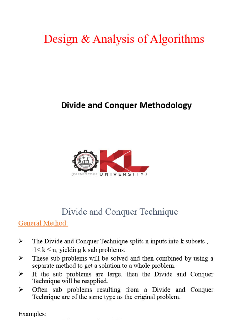 Divide and Conquer Methodology | PDF | Computing | Mathematical Analysis
