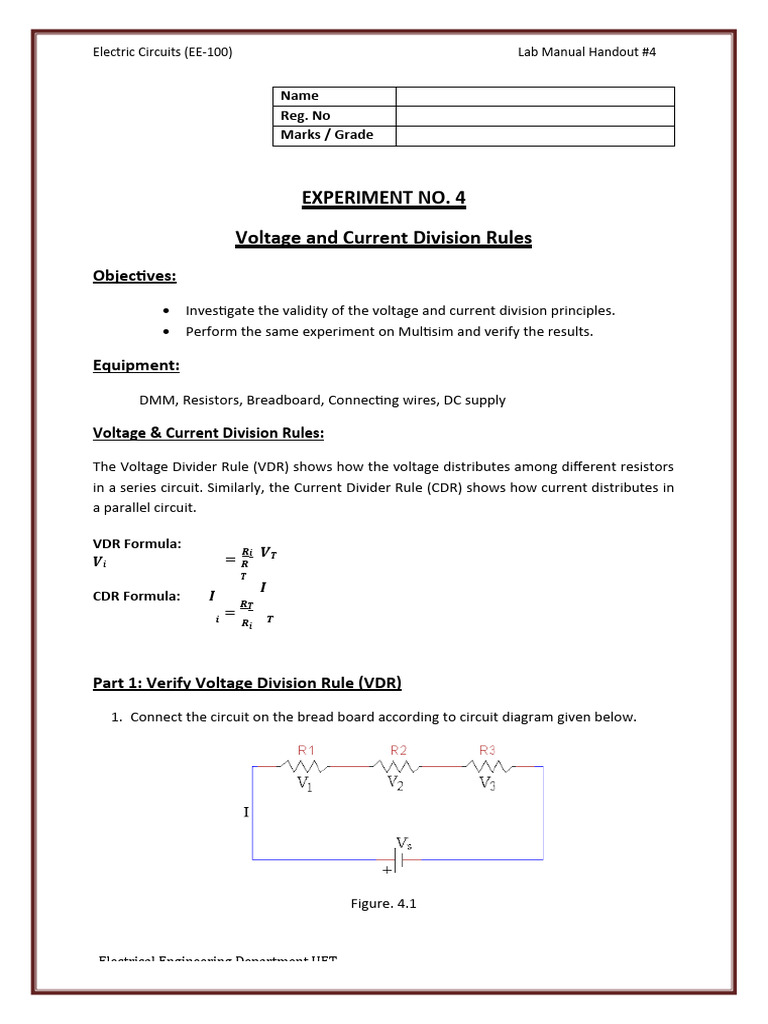 Lab 04 - Voltage and Current Division Rules | PDF