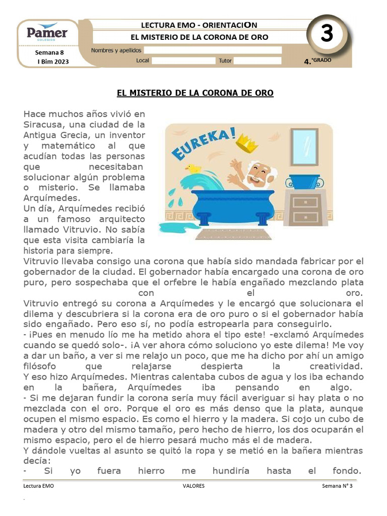 Lectura Emo - Orientaciòn El Misterio de La Corona de Oro 4 | PDF | Densidad