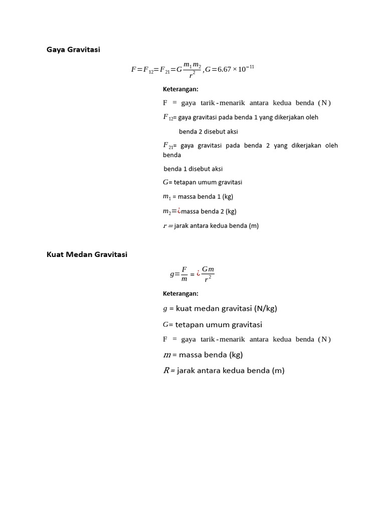 Rumus Gaya Gravitasi dan Medan Gravitasi | PDF