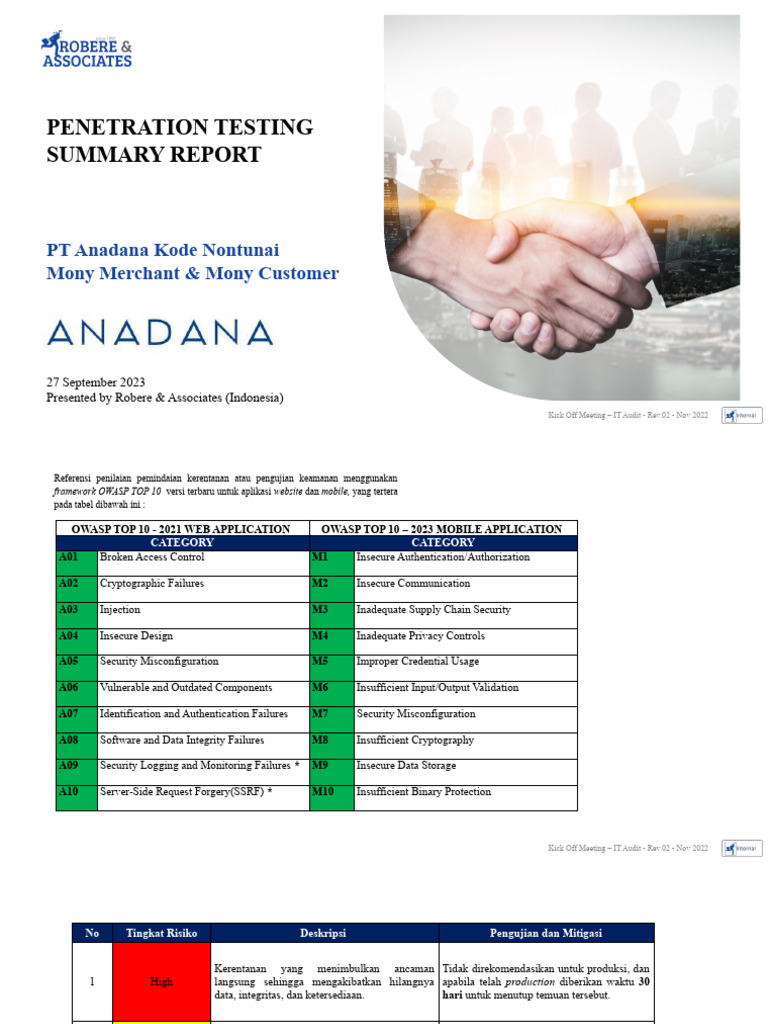 Laporan Pentest Aplikasi Mony 2023 | PDF