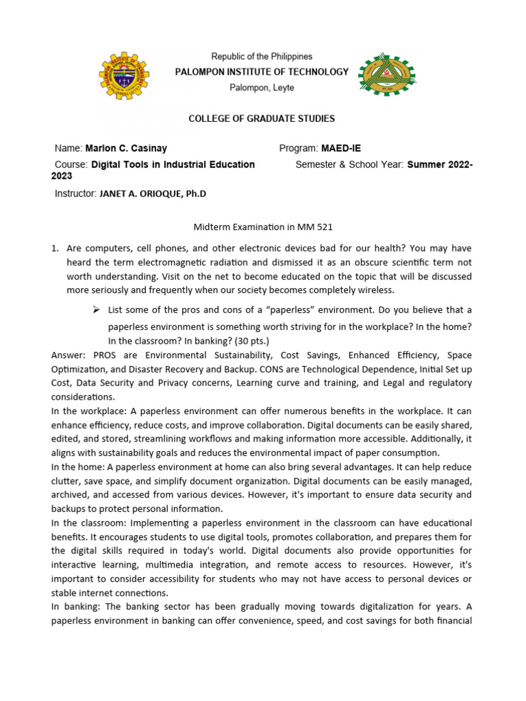 Midterm Examination | PDF | Application Software | Software