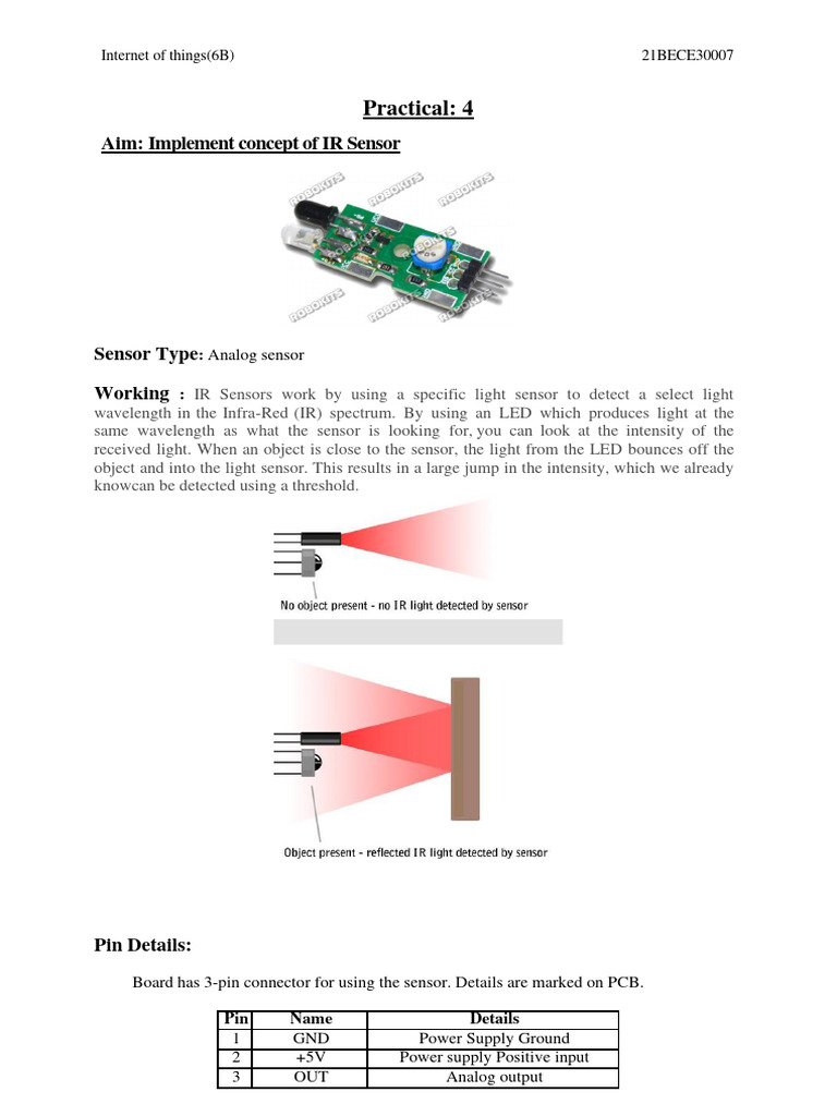 Aim: Implement Concept of IR Sensor: Practical: 4 | PDF