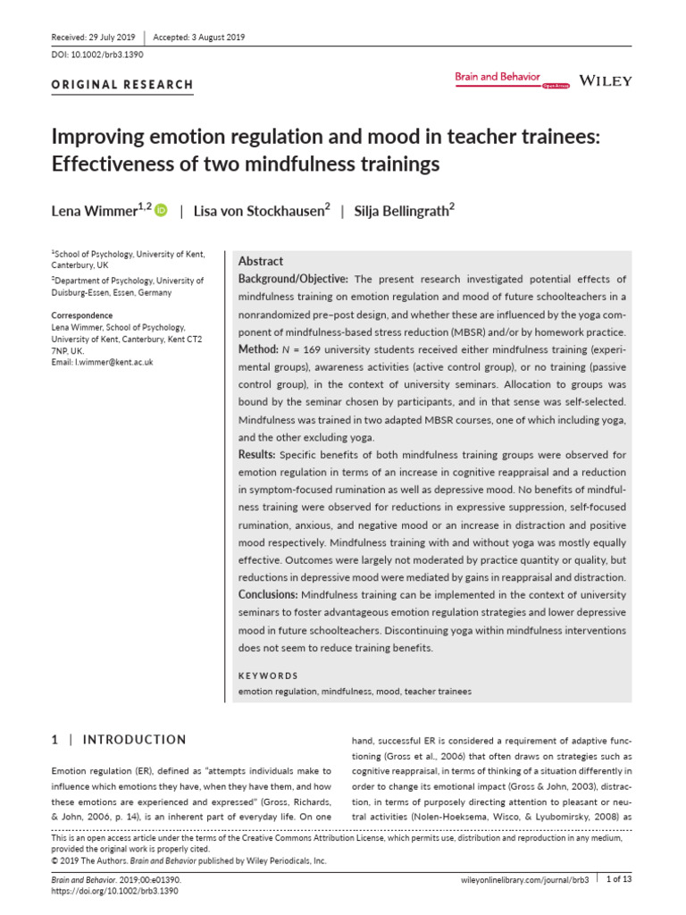 Improving Emotion Regulation and Mood in Teacher Trainees - Effectiveness of Two Mindfulness ...