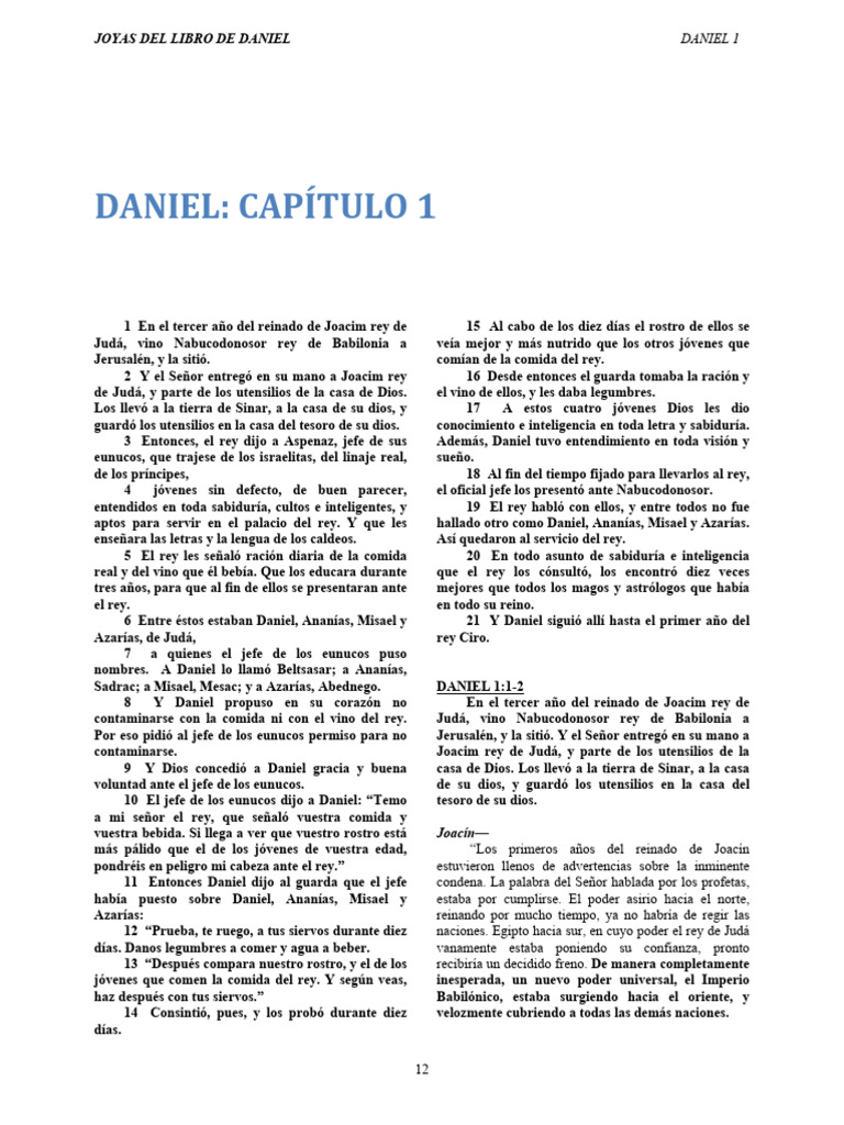 1 Daniel - Capítulo 1 | PDF | Daniel (figura bíblica) | Nabucodonosor Ii