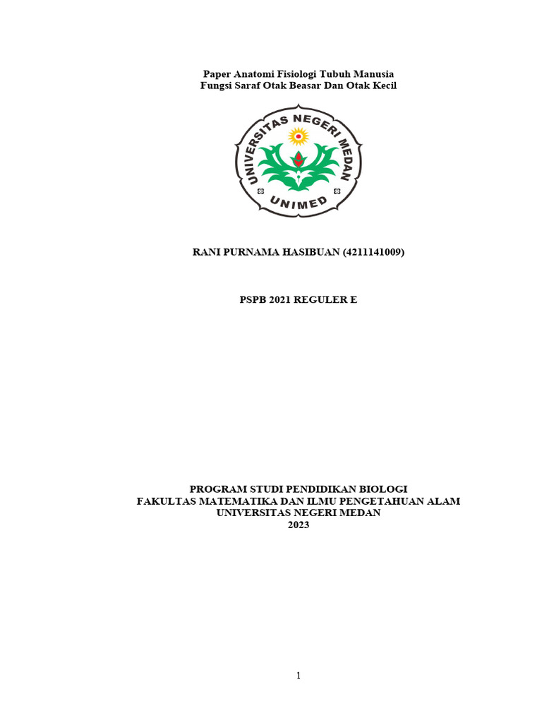 Paper Fungsi Saraf Otak Besar Dan Kecil | PDF | Karier & Perkembangan