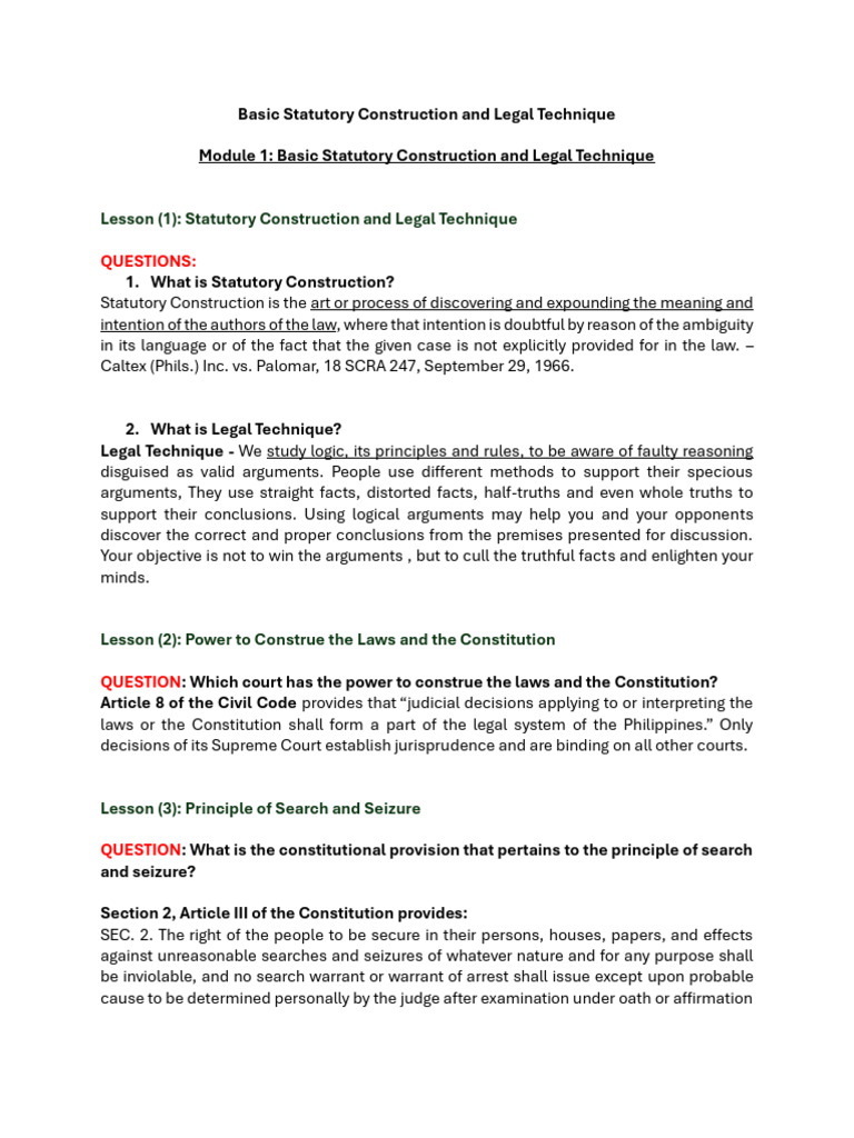 Basic Statutory Construction and Legal Technique | PDF | Bill (Law ...