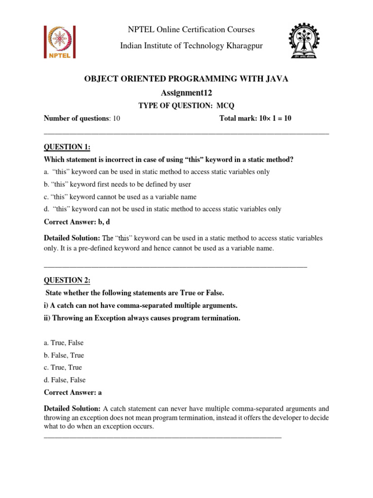 Assignment - 12 Solution | PDF | Java (Programming Language) | Software Assignment - 12 Solution | PDF | Java (Programming Language) | Software
