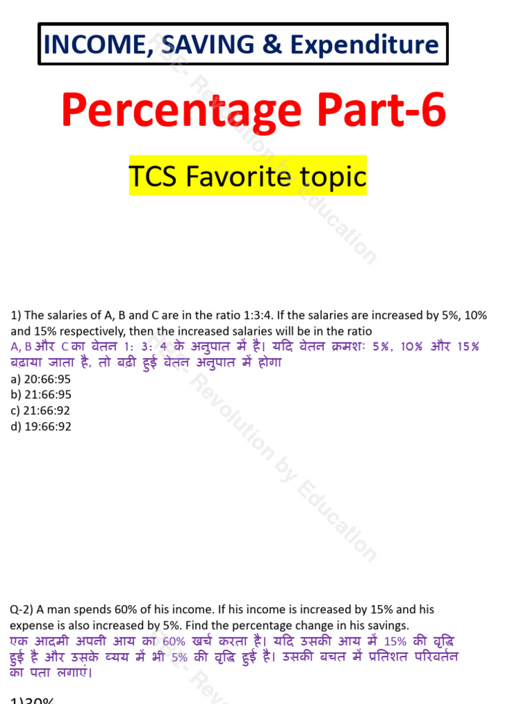 092 Percentage Maths Percentage Part 6 Income Saving And Expenditure