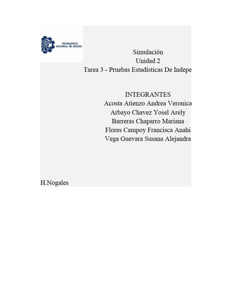 SIMUL - U2 Tarea 3 Pruebas Estadísticas de Independencia | PDF