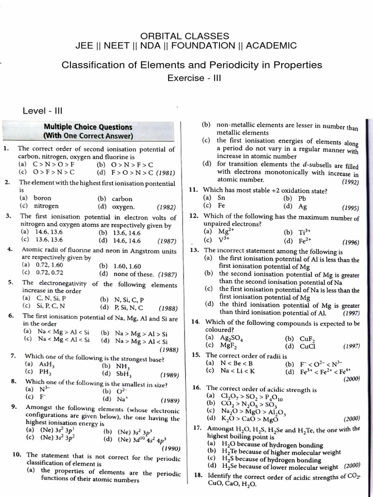 Periodic Table JEE Advanced - 10.06.2023 | Download Free PDF | Periodic ...