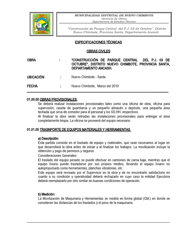 Especificaciones Tecnicas Obras Civiles | PDF | Demolición | Hormigón