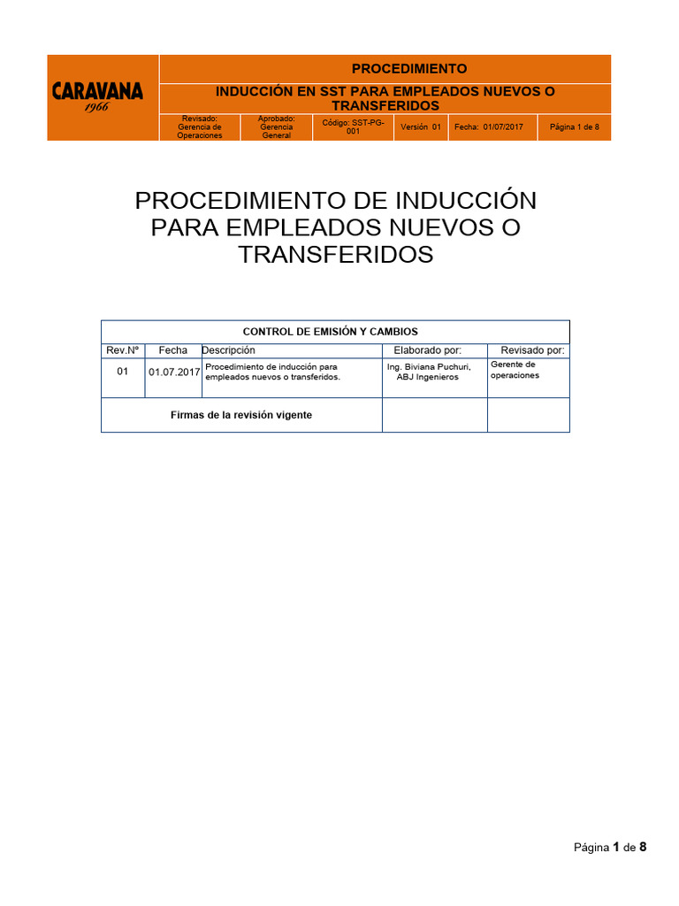 SST-PG-001 - Procedimiento de Inducción de Seguridad en El Trabajo para ...
