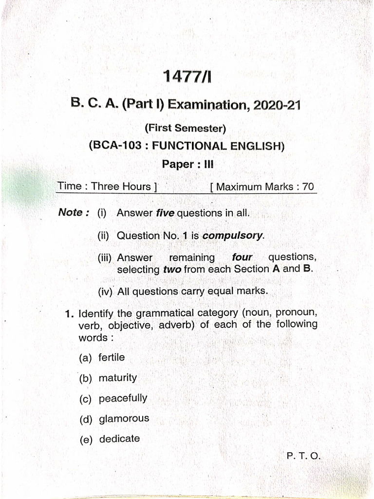 BCA English Paper-1 | PDF