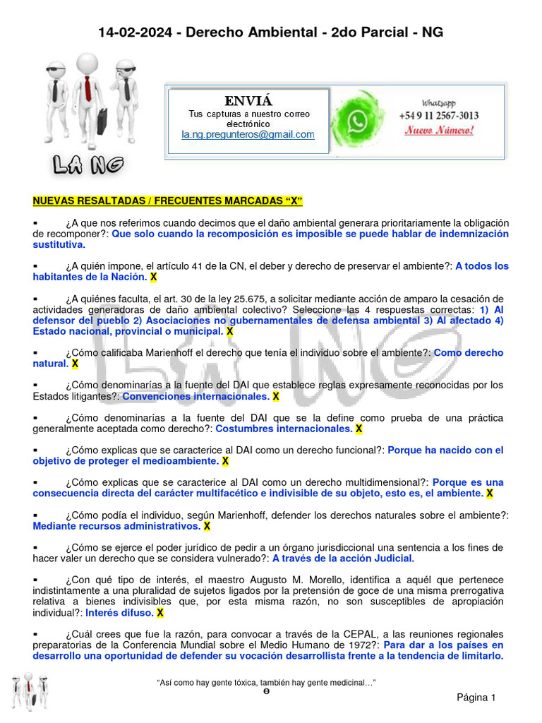 14-02-2024 - Derecho Ambiental - 2do Parcial - NG? | Descargar gratis PDF | Ley del Medio ...